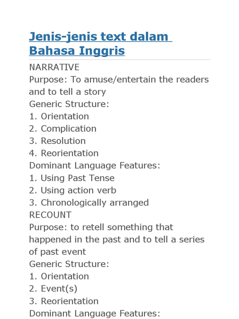 Jenis-Jenis Text Dalam Bahasa Inggris | PDF | Verb | Adverb