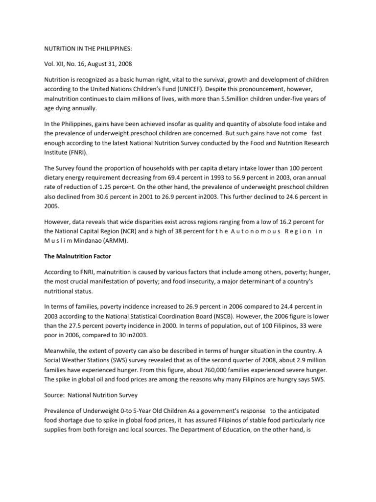 Philippine Nutrition Challenges 2025 | PDF | Hunger | Nutrition