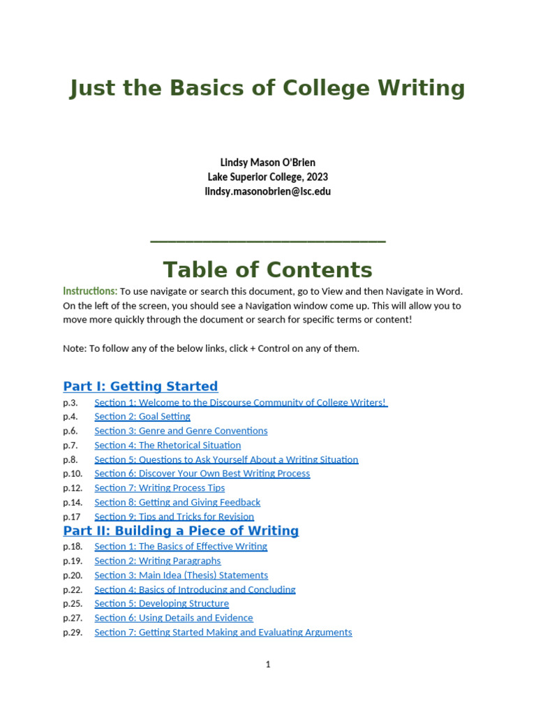 Just The Basics of College Writing | PDF | Goal | Essays