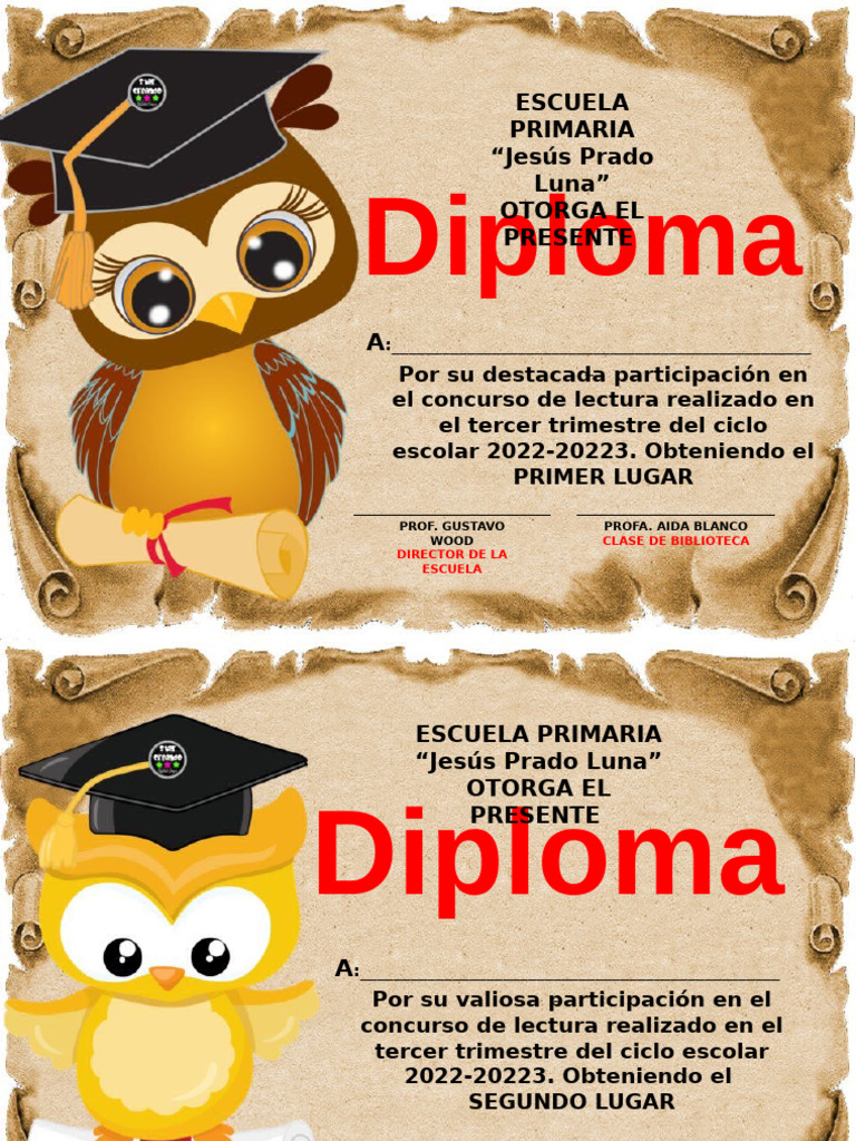 Diplomas de Reconocimiento Escolar | PDF
