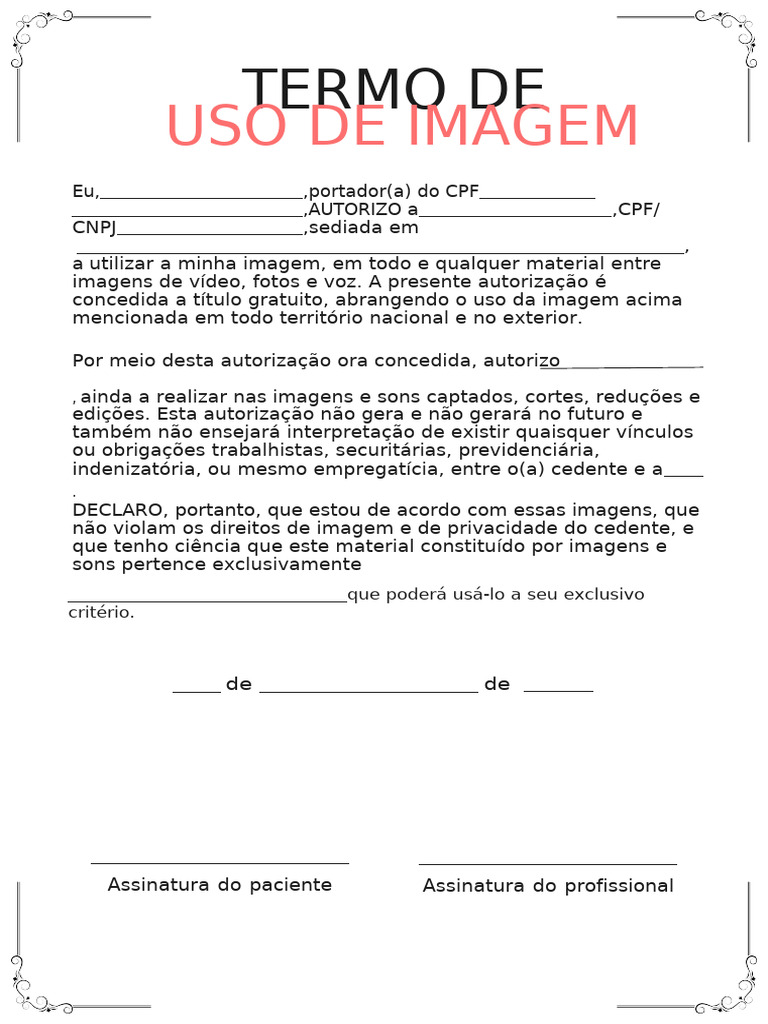 Termo de uso de imagem - FICHAS PREMIUM | PDF