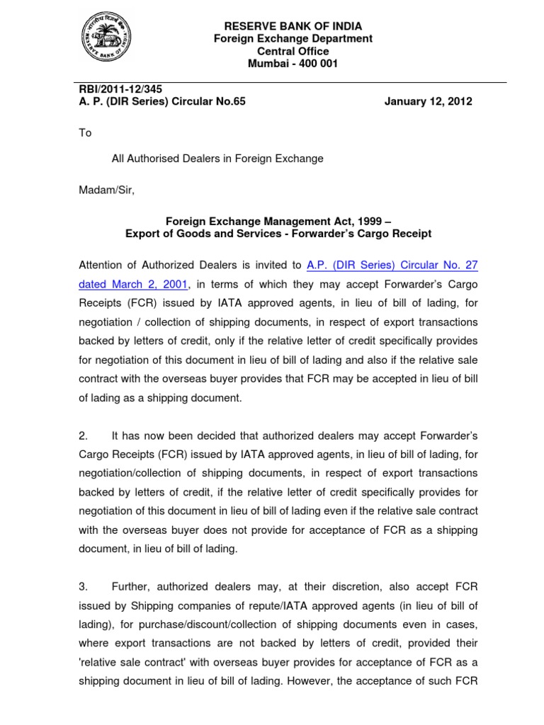 Exports - Cargo Receipt Guidelines | Bill Of Lading | Letter Of Credit