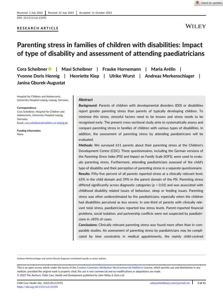 Parenting Stress in Families of Disabled Children | PDF | Standard ...
