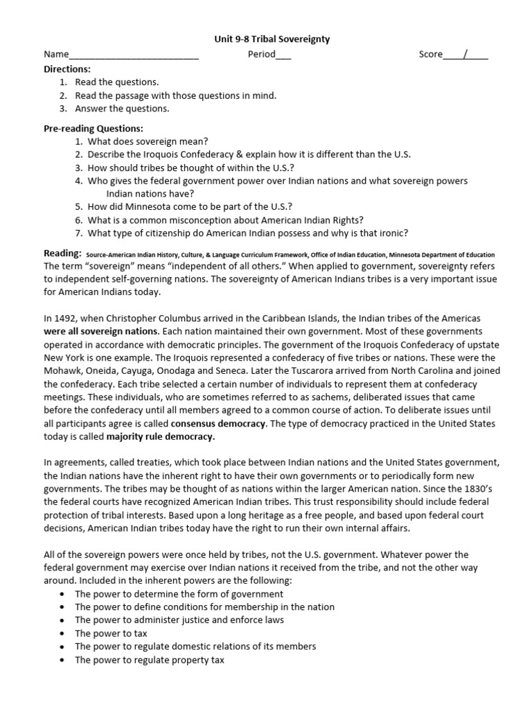Tribal Sovereignty | PDF | Tribal Sovereignty In The United States ...