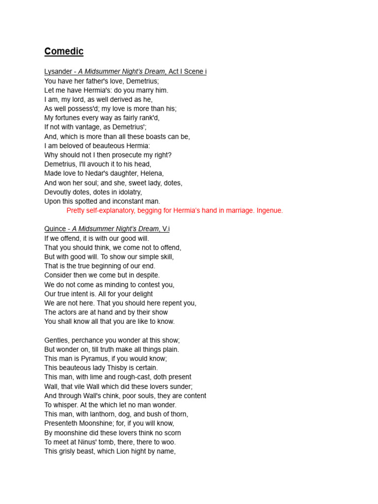 Shakespeare Monologues | PDF