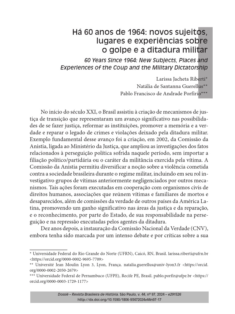 04 - Há 60 anos de 1964 novos sujeitos, lugares e experiências sobre o golpe e a ditadura ...