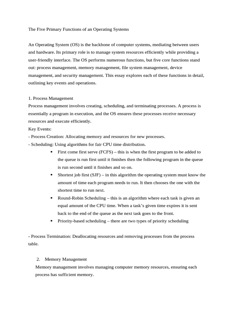 The Five Primary Functions of An Operating Systems GROUP 1 | PDF | Scheduling (Computing ...