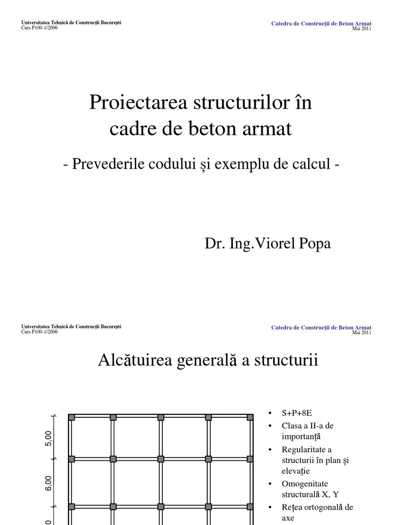 Viorel Popa - Structuri in Cadre de Beton Armat | PDF