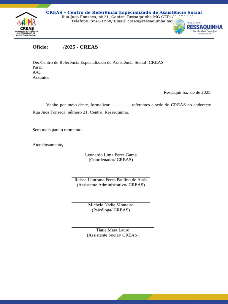 MODELO DE OFÍCIO 2025-2028 Creas | PDF