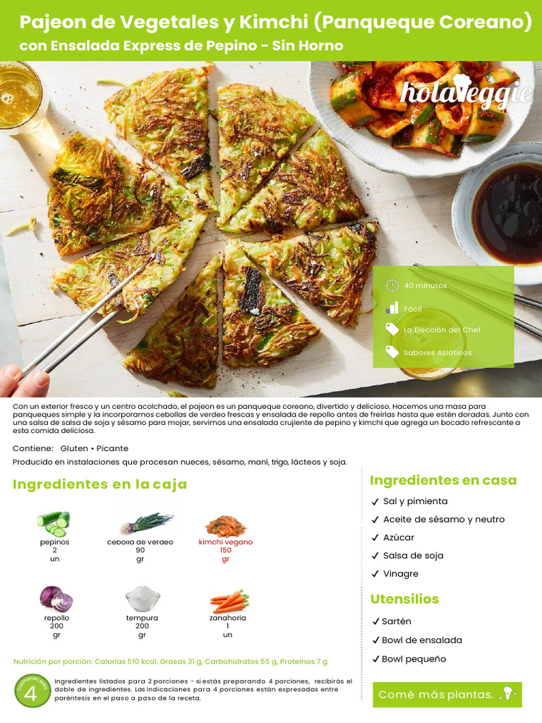 Pajeon de Vegetales y Kimchi Panqueque Coreano | PDF | ensalada ...