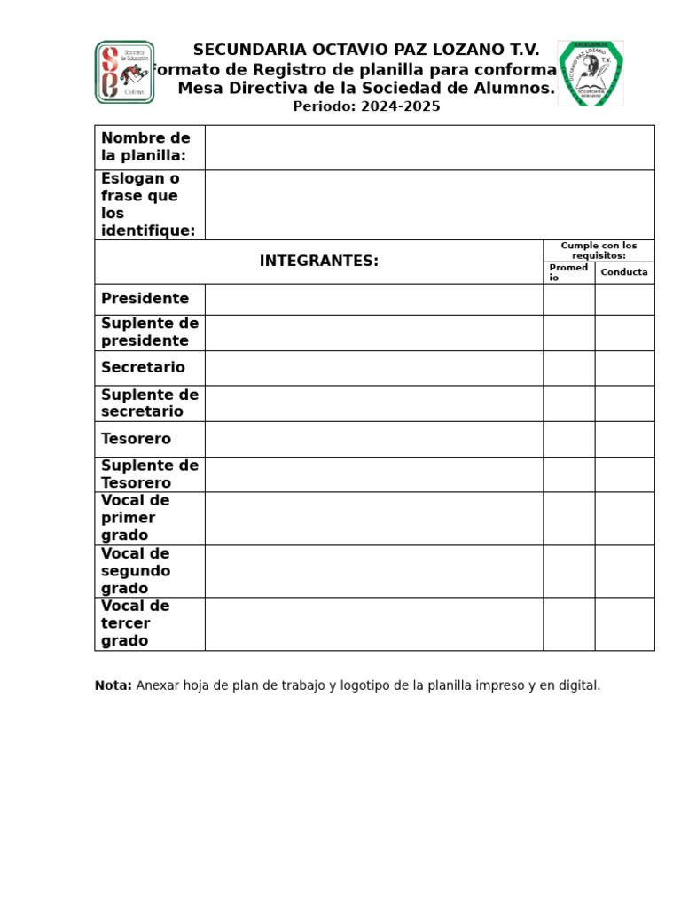 Registro de Planillas Soc de Alum | PDF