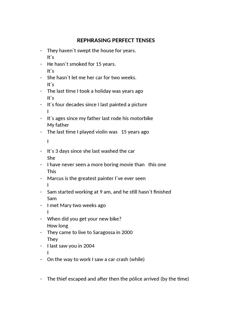 Rephrasing Perfect Tenses | PDF