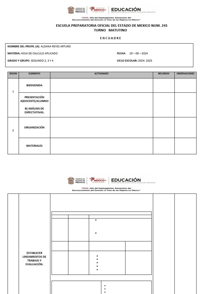 Encuadre Hoja de Cálculo Aplicado | PDF | Plan de estudios | Maestros