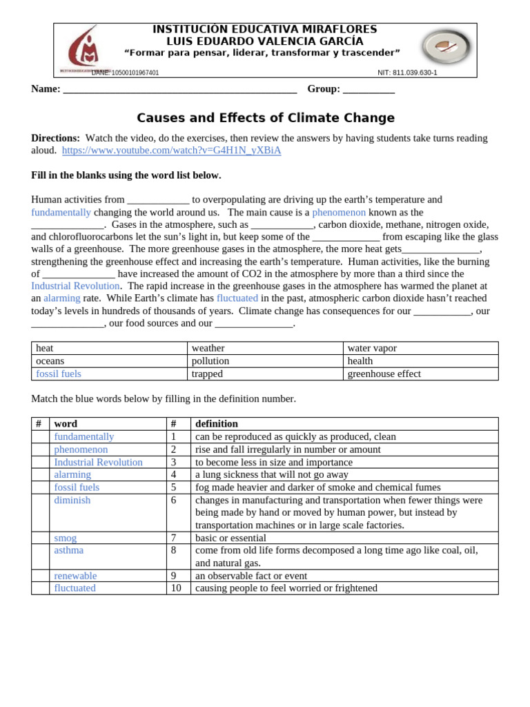 Climate Change Worksheet | PDF | Greenhouse Gas | Greenhouse Effect