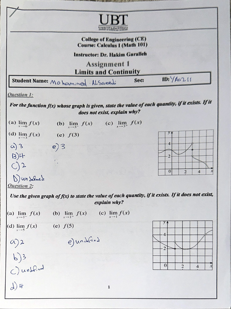 Calculus Assignment 1 | PDF