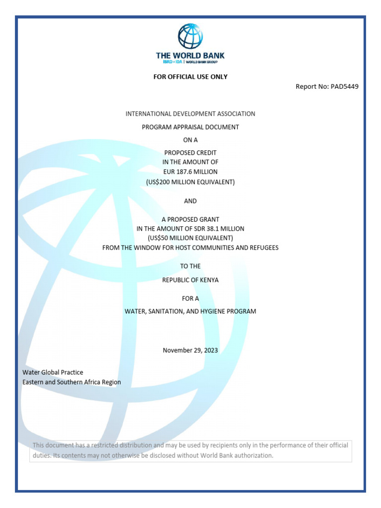 Kenya WASH Program Appraisal Document | PDF | Wash | Refugee