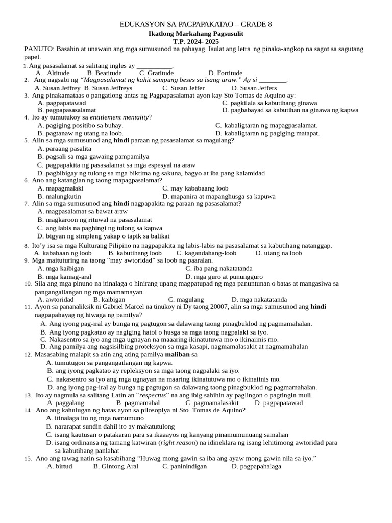 EsP8 3Q EXAM EDITED | PDF