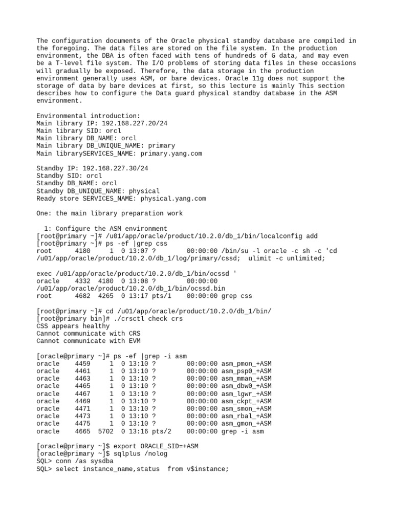 Configure Oracle Dataguard Primary ASM | PDF | Backup | Databases