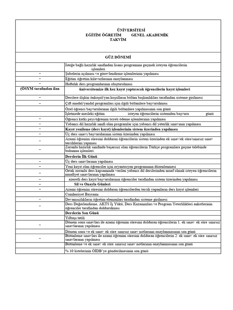2024-2025 Genel Akademä°k Takvä°m Son 2 | PDF