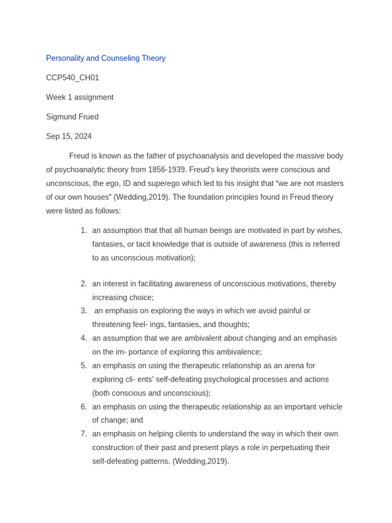 Week 1 Assignment - Personality | PDF | Unconscious Mind | Psychoanalysis
