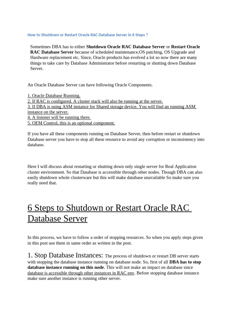 How To Shutdown or Restart Oracle RAC Da | PDF | Oracle Database ...