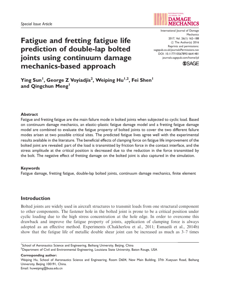 Fatigue and Fretting Fatigue Life Prediction of Double-Lap Bolted Joints Using Continuum Damage ...