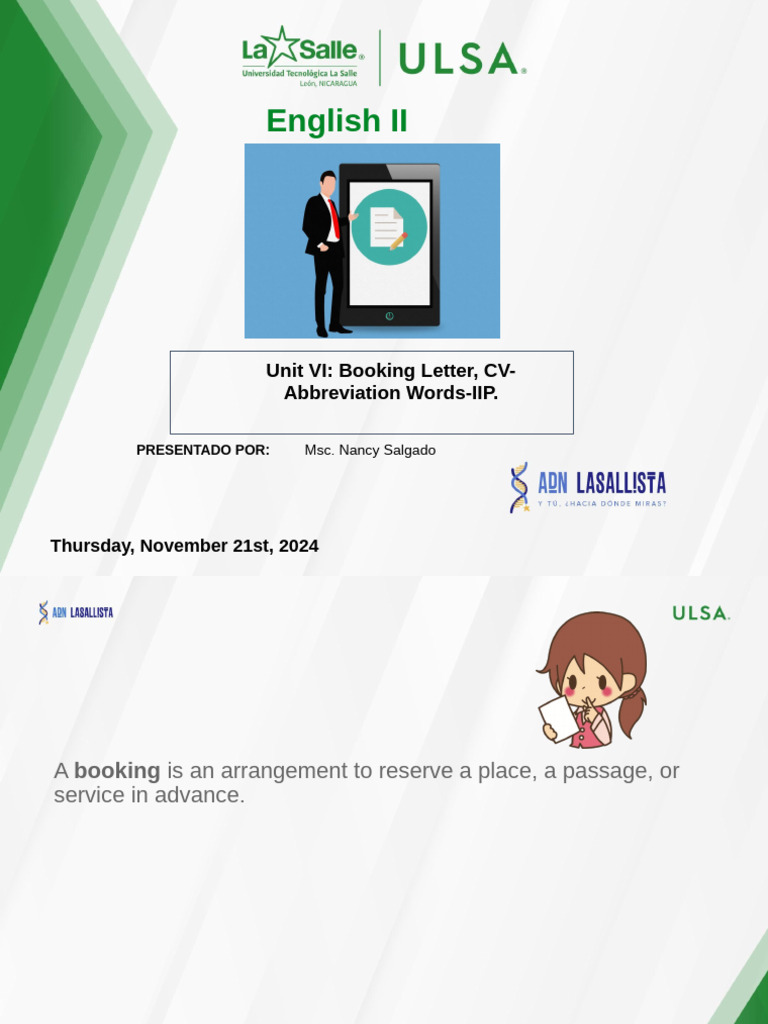 Unit VI - Booking Letter, CV-Abbreviation Words Letter - IIP | PDF