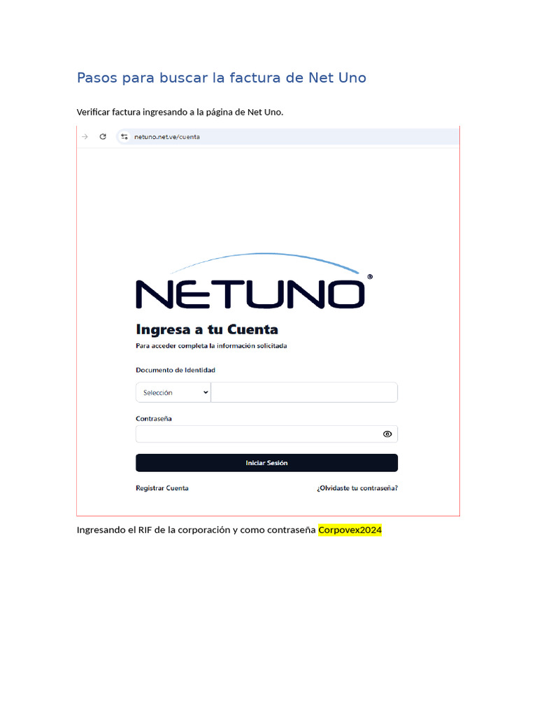 Procedimiento para buscar la factura de Net Uno | PDF