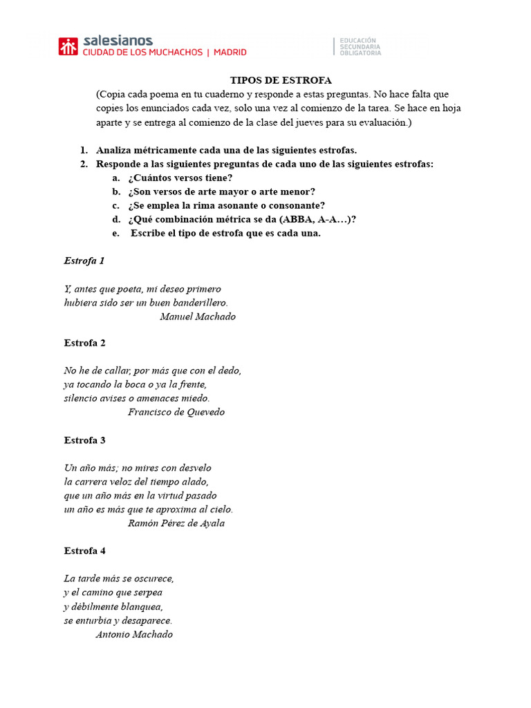Tipos de Estrofas | PDF