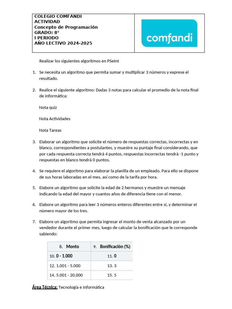 ACTIVIDAD - ALGORITMOS PSeInt | PDF | Algoritmos | Informática