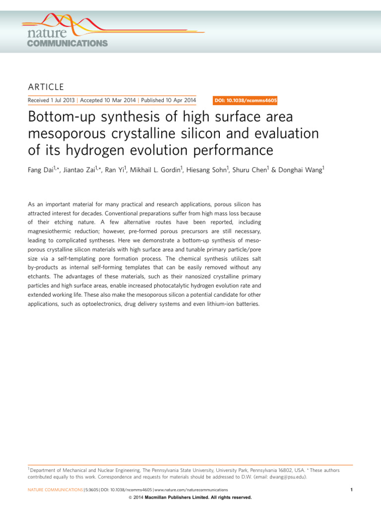 Mesoporous Crystalline Silicon Synthesis | PDF | Silicon | Porosity