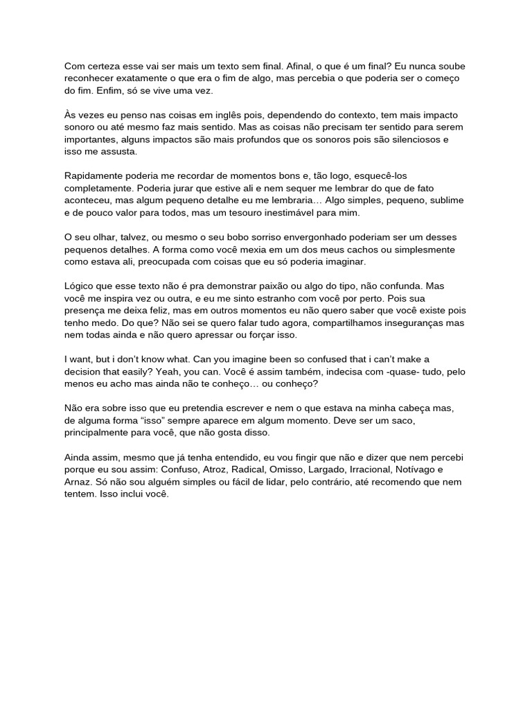 Reflexões de um Amor Confuso | PDF