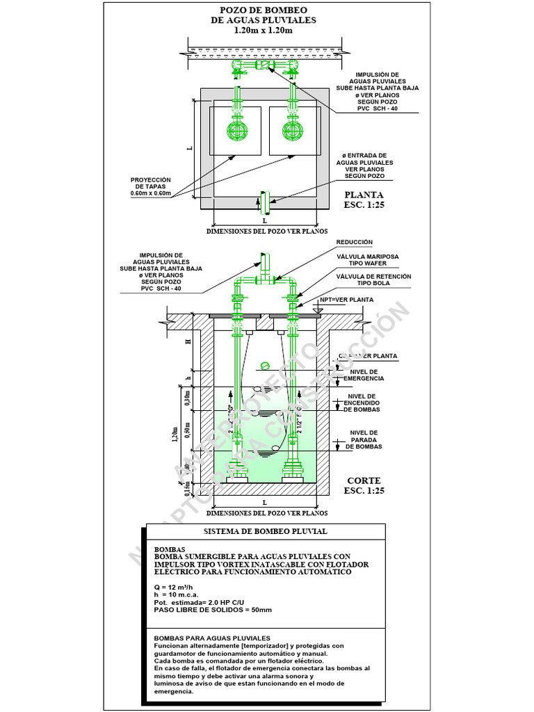 Detalle de Pozo de Bombeo Pluvial # | PDF | Dinámica de fluidos | Ingeniería mecánica
