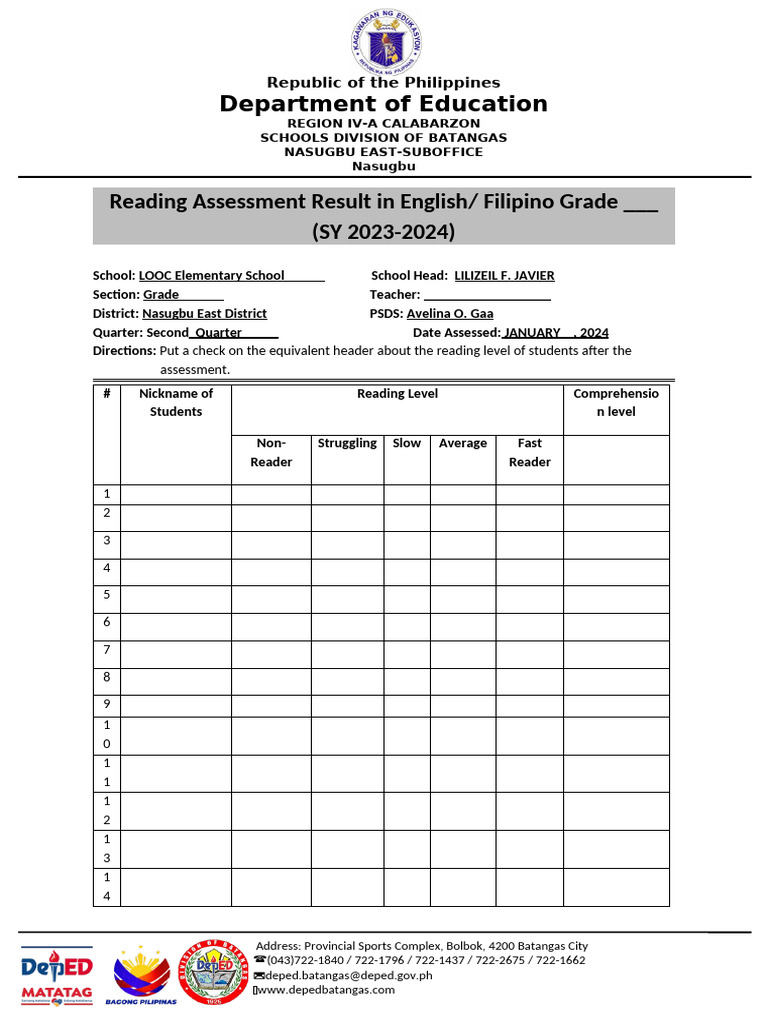 Reading-Assessment-Tool | PDF | Pedagogy | Hobbies
