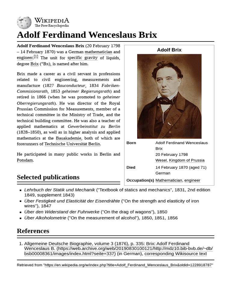 Adolf Ferdinand Wenceslaus Brix | PDF