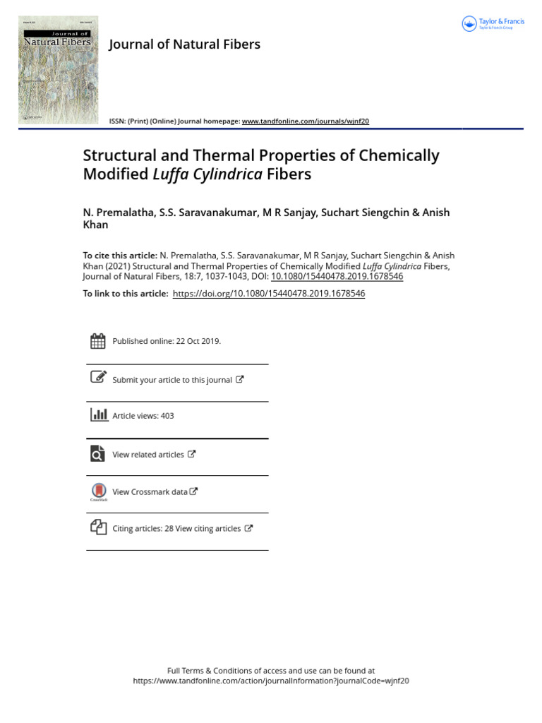 Modified Luffa Cylindrica Fiber Properties | PDF | Thermogravimetric ...