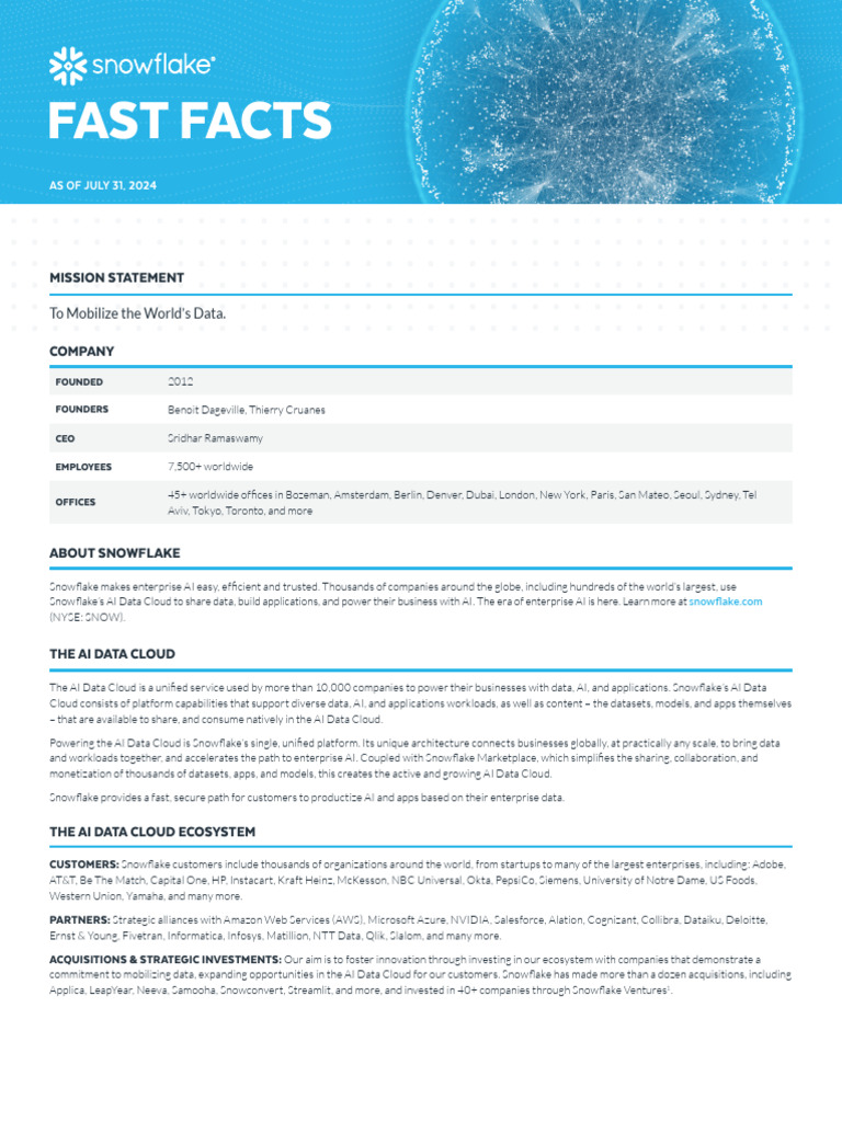 Snowflake Fast Facts Sheet | PDF | Cloud Computing | Artificial ...