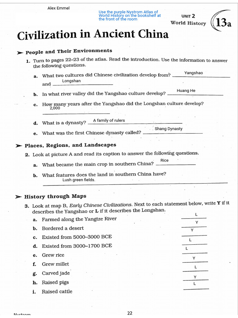 Civilizations in Ancient China Worksheet | PDF | China | World Politics