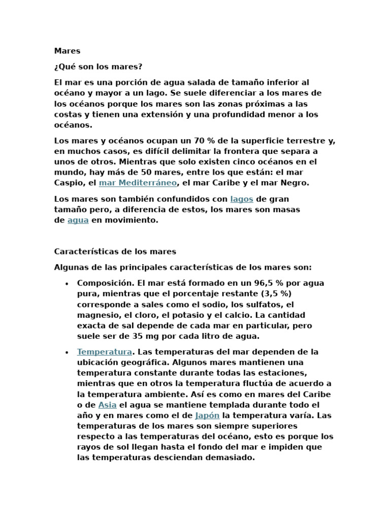 Características y tipos de mares | PDF | Mar | Océanos