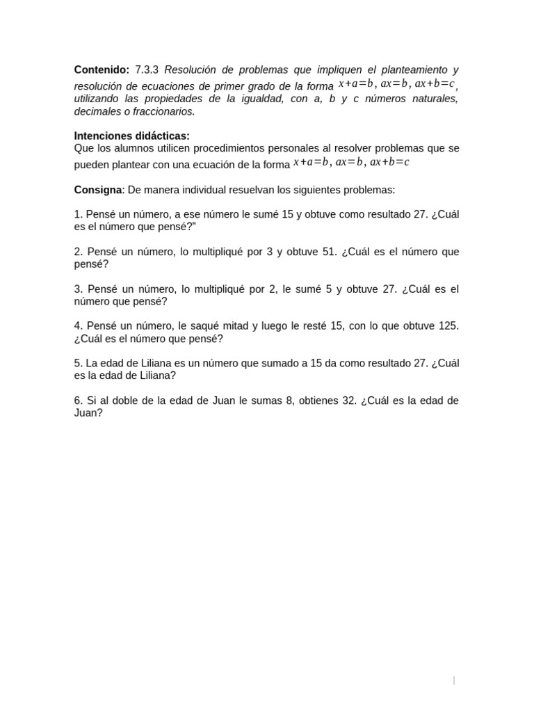 Pensamiento Algebraico (Ejercicios) | PDF | Ecuaciones | Matemáticas
