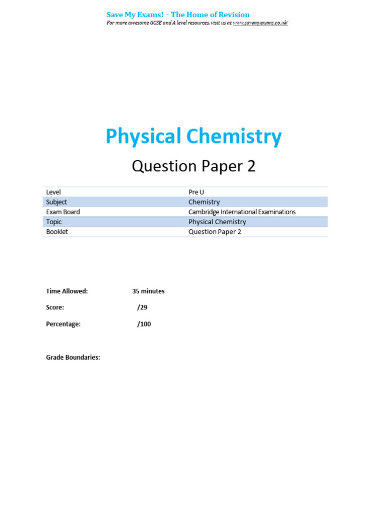 1-Physical Chemistry-Cie Pre U Chemistry 9791-Qp 2 - Mulitple Choice | PDF | Chemical Reactions ...