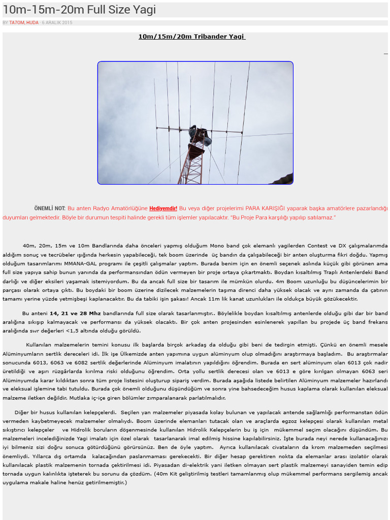 10m-15m-20m Yagi - TA7OM - Amateur Radio | PDF