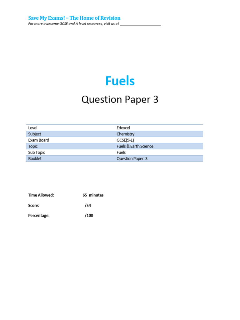 22.3 Fuels QP - Gcse Edexcel Chemistry | PDF | Diesel Fuel | Gasoline