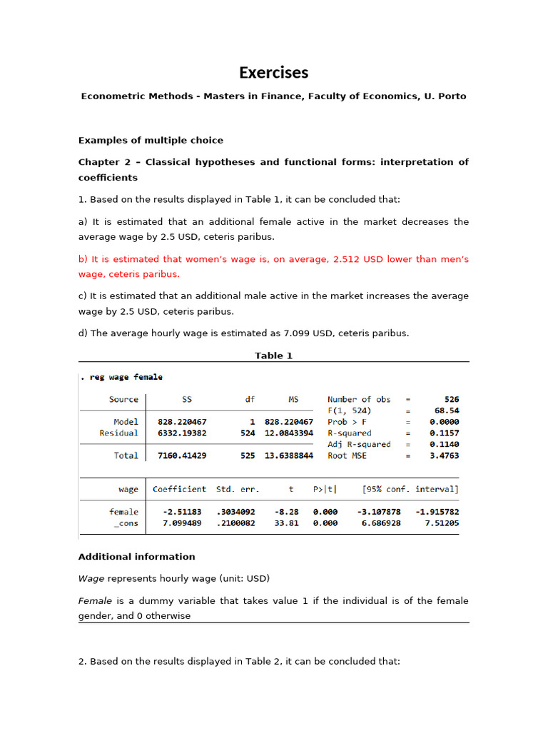Econometric Exercises and Solutions | PDF | Econometrics | Statistical ...