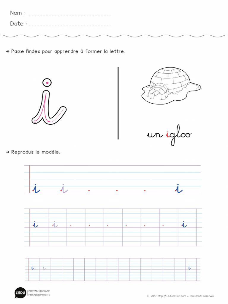 Apprendre A Ecrire La Lettre I Minuscule Rin4 | PDF