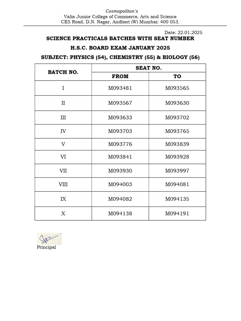 Science Maths Physics Chemistry & Biology HSC Board Practical Exam Time Table Feb 2025 | PDF ...