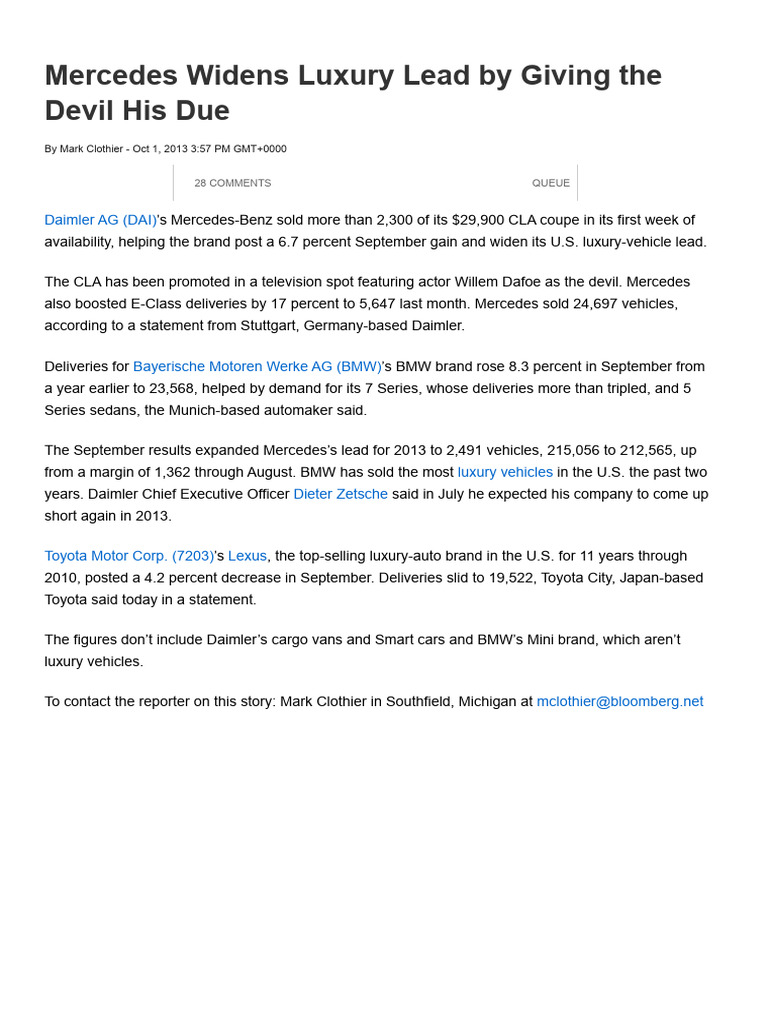 71.Mercedes Widens Luxury Lead by Giving the Devil His Due - Bloomberg ...