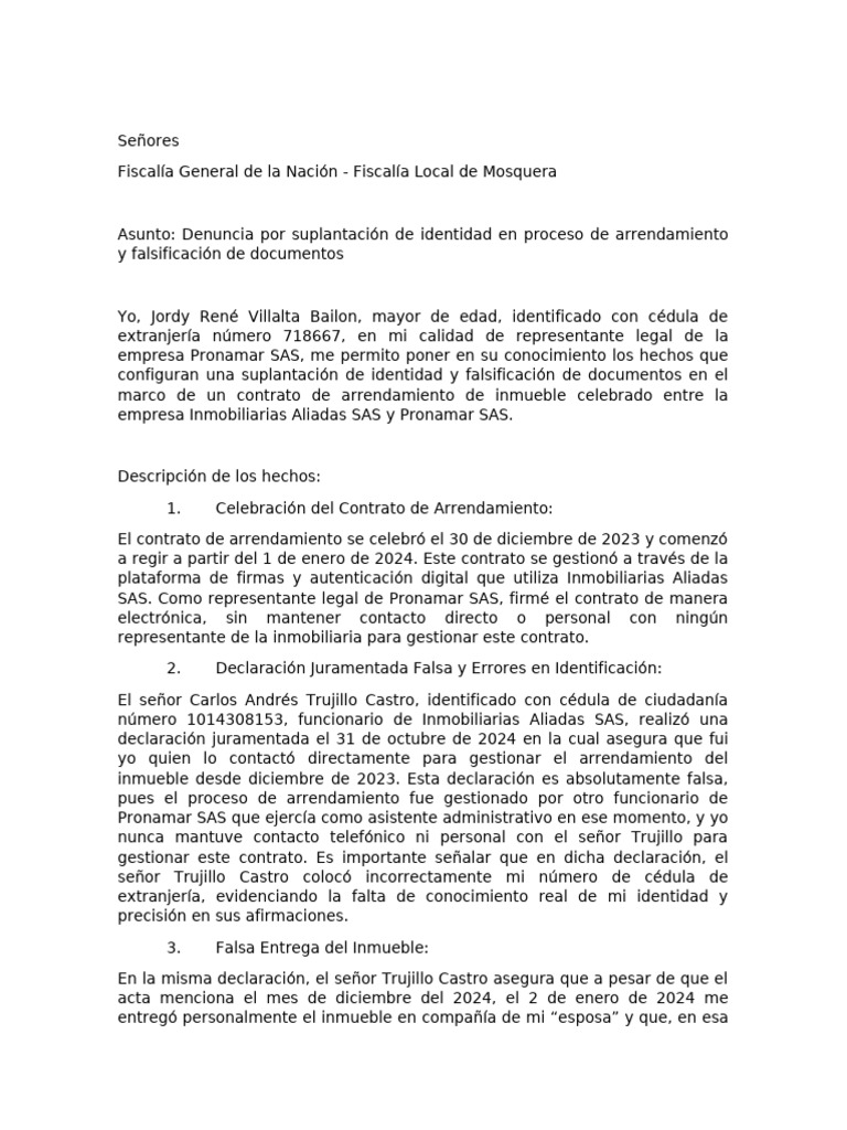 Denuncia Suplantacion de Identidad | PDF | Documento de identidad