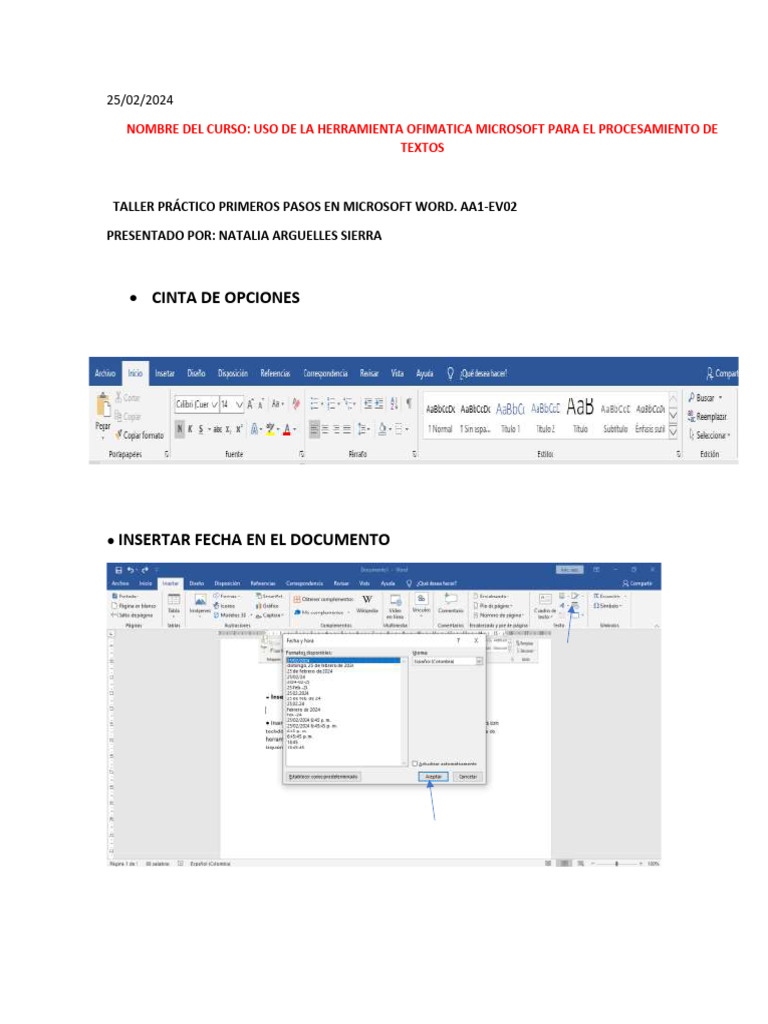 Taller Práctico. Primeros Pasos en Microsoft Word. AA1-EV02. | PDF