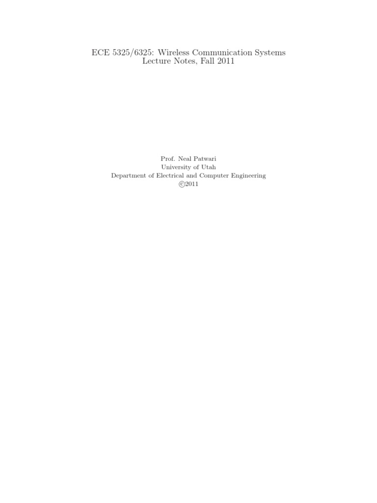 Ece 53256325 Wireless Communication Systems Lecture Notes Fall 2011